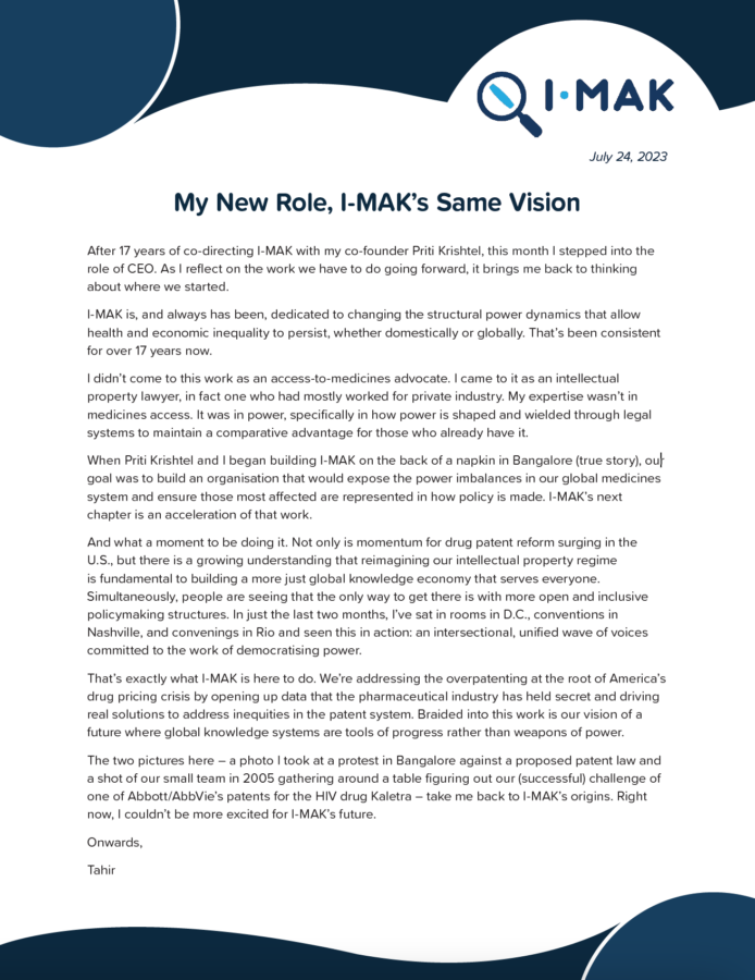 Statement from the CEO – I-MAK